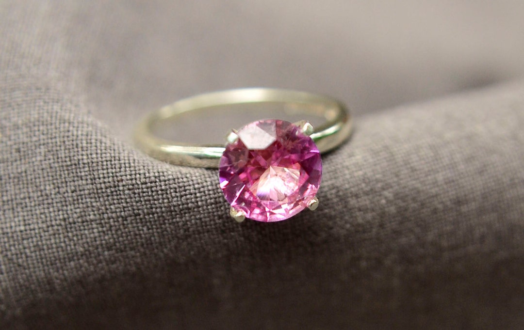 Pink Tourmaline Ring in Sterling Silver, 2ct Ring, October Birthstone ...