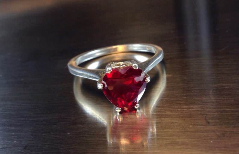 Red Ruby Heart Ring, Wedding Ring, Engagement Ring, Sweetheart Ring ...