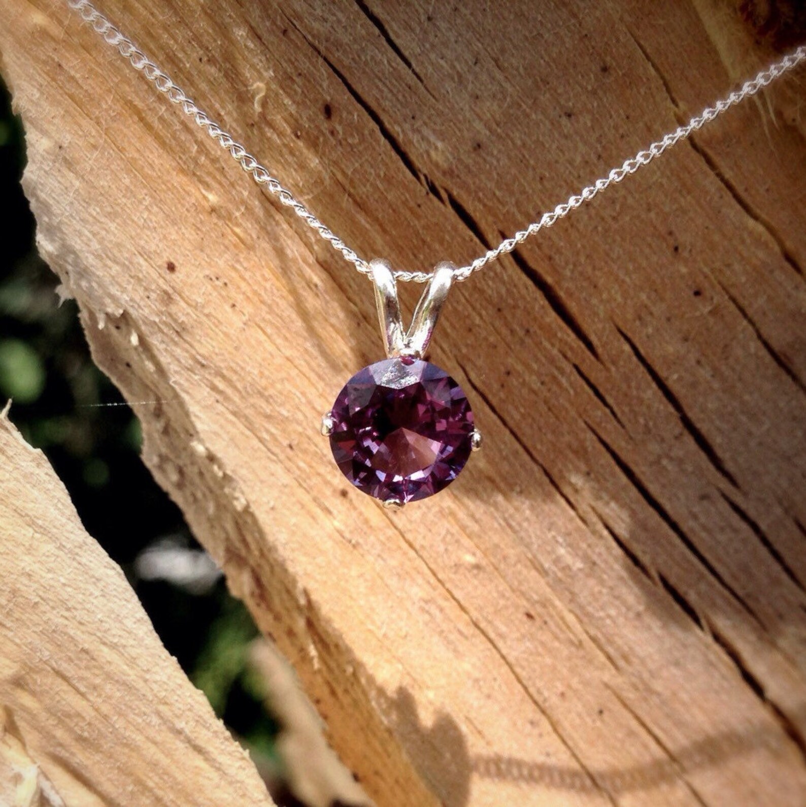Alexandrite and Silver Necklace Alexandrite 8mm Solitaire - Etsy