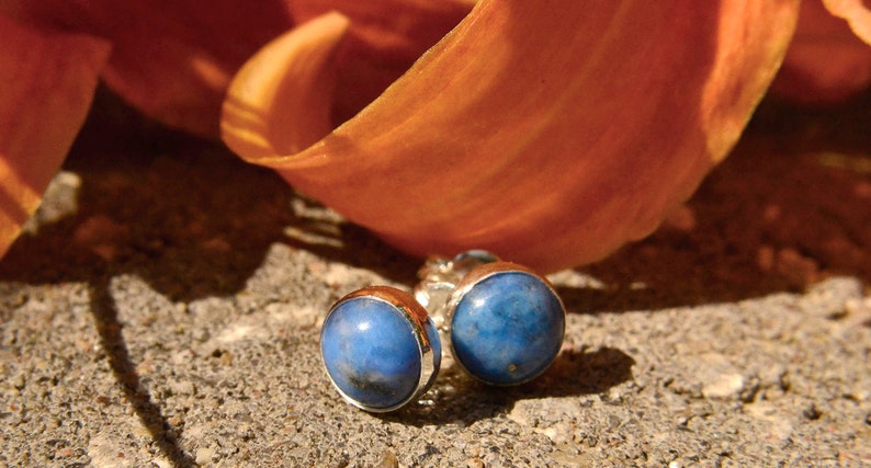 Denim Lapis 6mm Stud Earrings in Sterling Silver September - Etsy