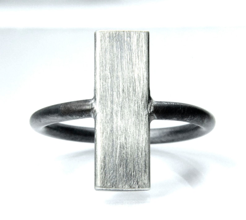 Silver Ring, Geometric Vertical Plank Ring in Sterling Silver - Etsy