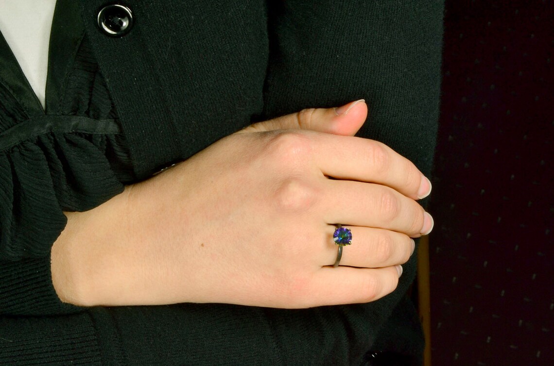 Quartz Ring in Silver Magic Blue Solitaire Ring With Sterling | Etsy