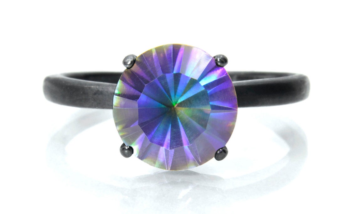 Quartz Ring in Silver Magic Blue Solitaire Ring With Sterling | Etsy