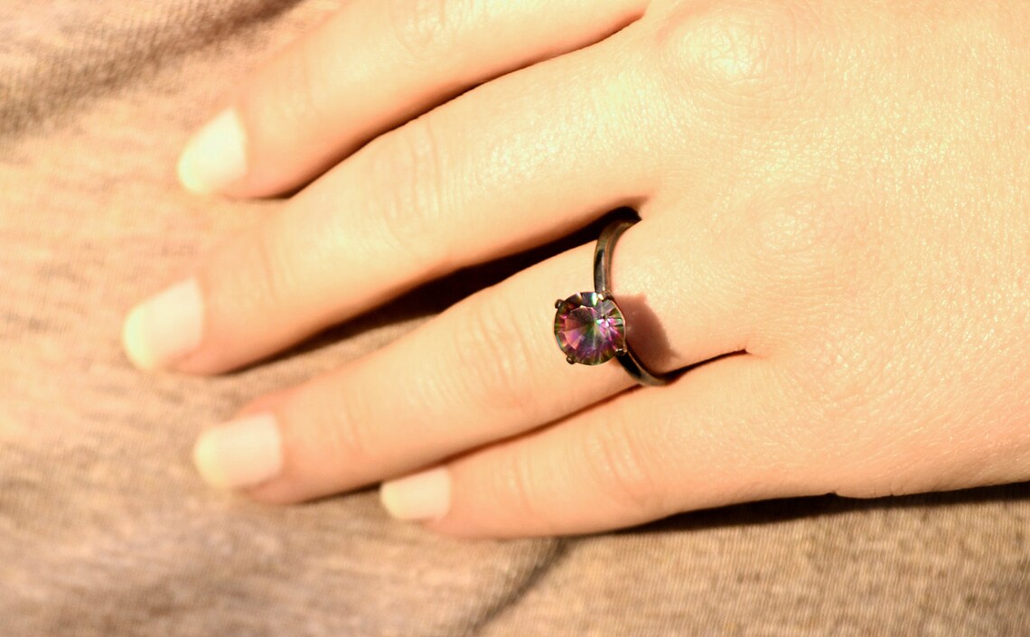 Rainbow Quartz Ring Solitaire 4-prong With Rainbow Quartz in - Etsy