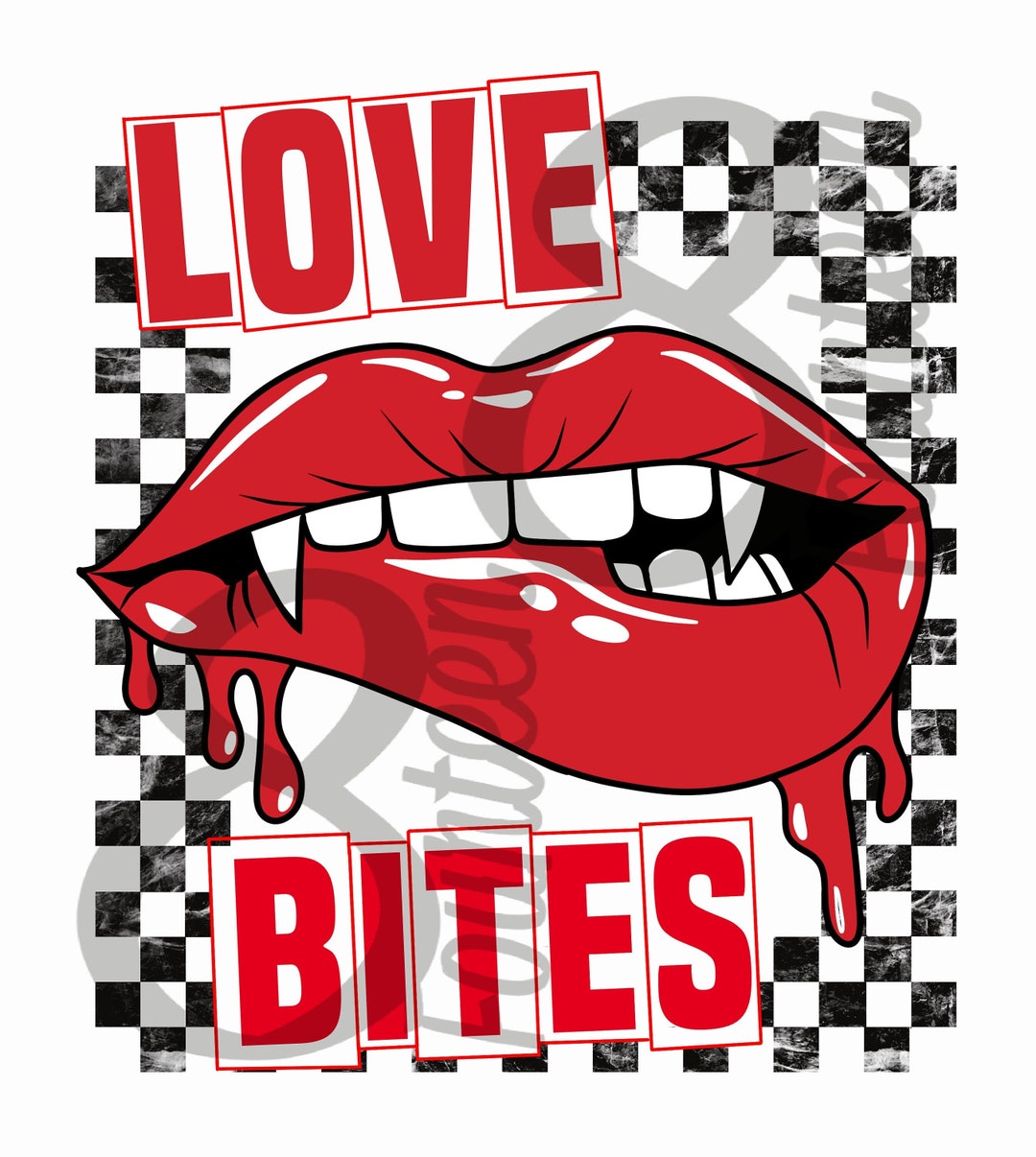 Love Bites PNG File Only Vampire Fangs, Lips, Checkered, PNG Design ...