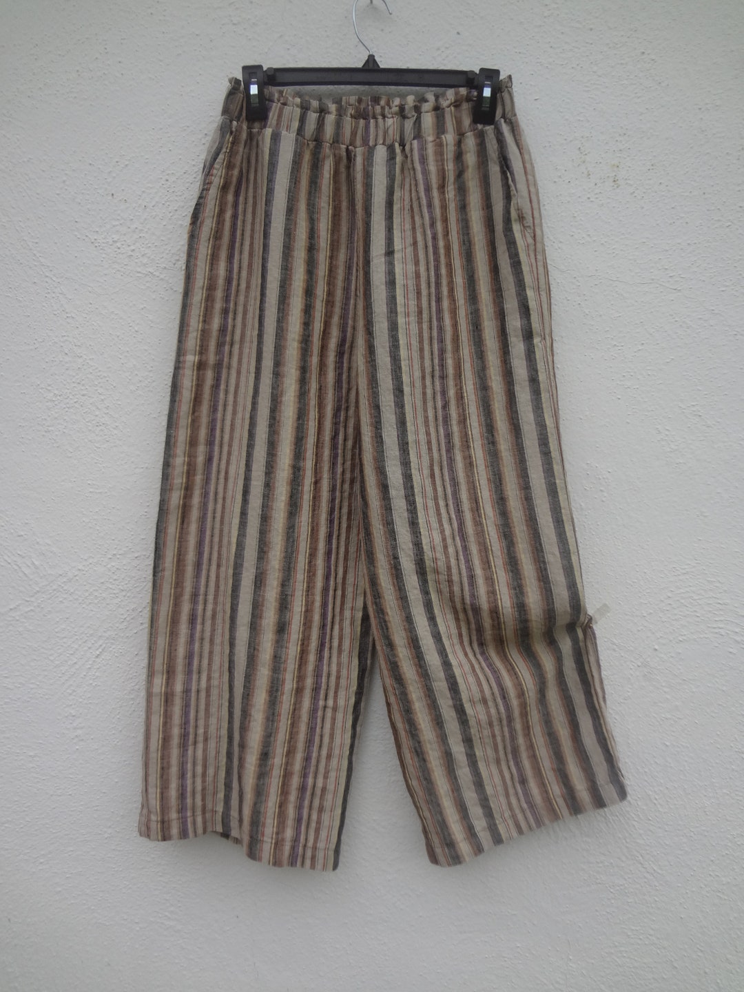 Cropped Wide-leg Linen Pants, Side Pockets - Etsy