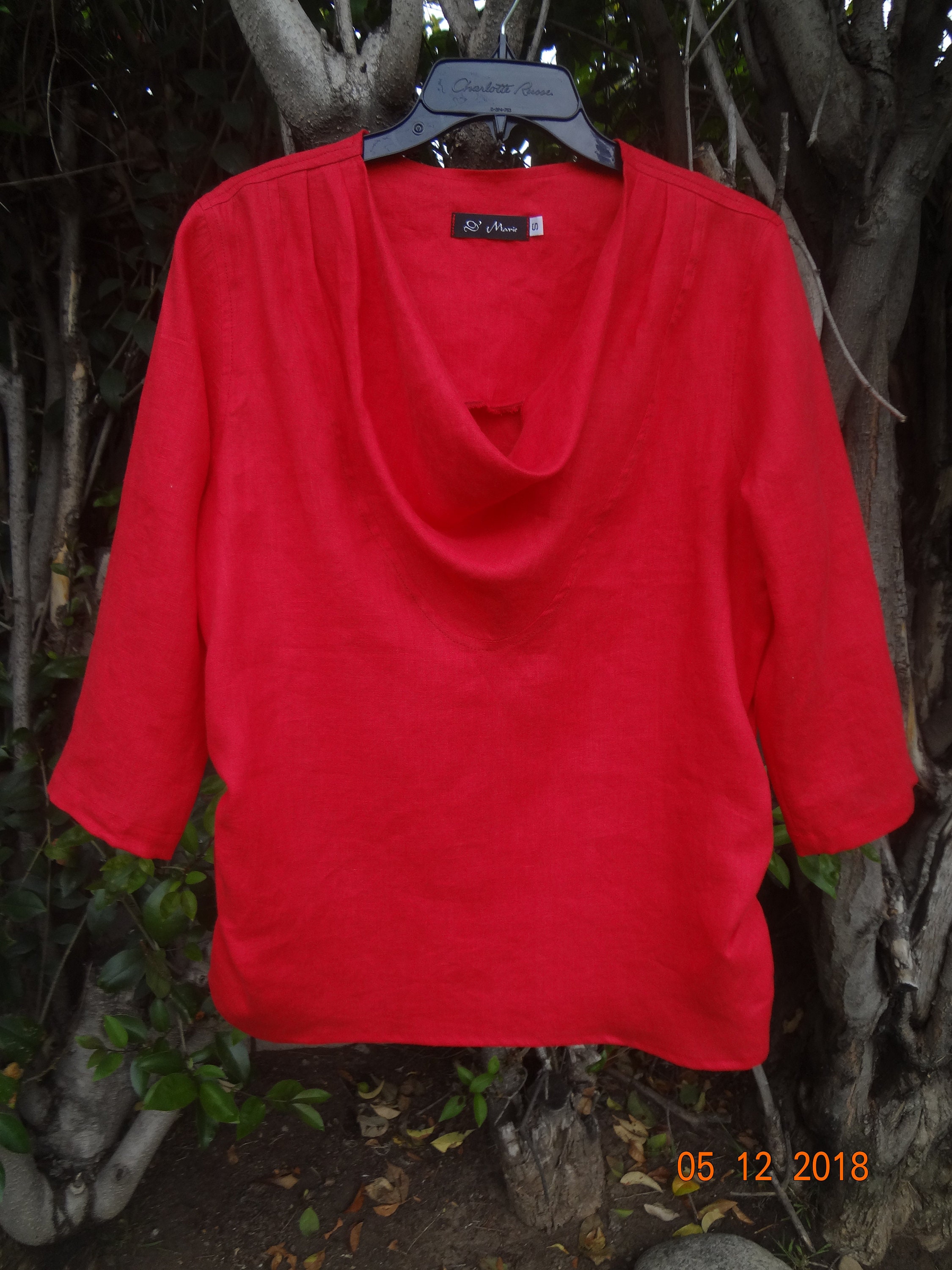 Pleated Inset Low Cowl Neck Top 100% Lightweight Linen 3/4 - Etsy