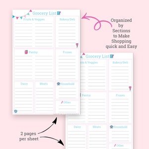 Grocery List - Cute Printable Half Sheet Organized Grocery List - Etsy