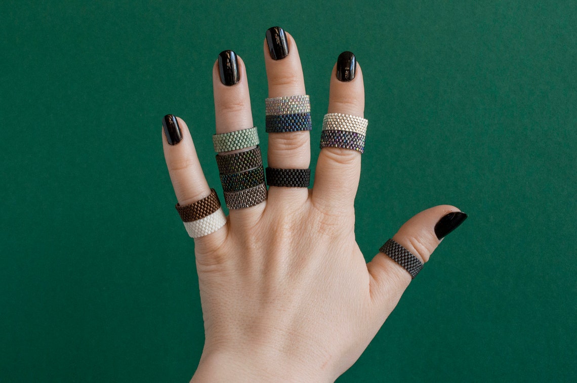 Black Matte Ring Asexual Ring Seed Beaded Ring Etsy