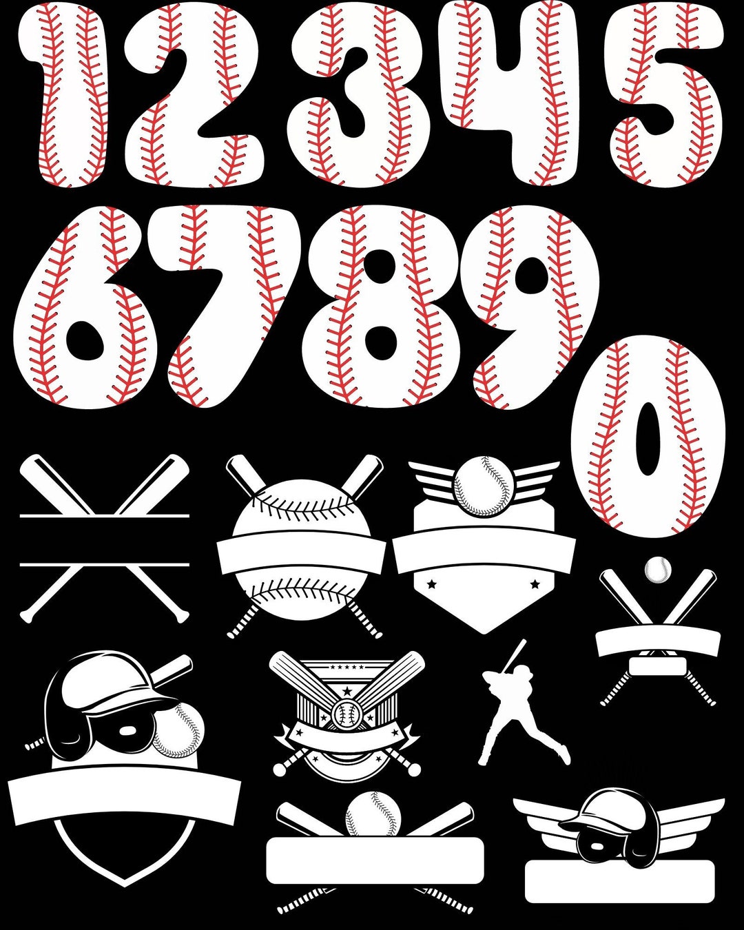 Baseball Numbers, Images, Bats, Plaques, Svg, Jpg, Png, Digital ...