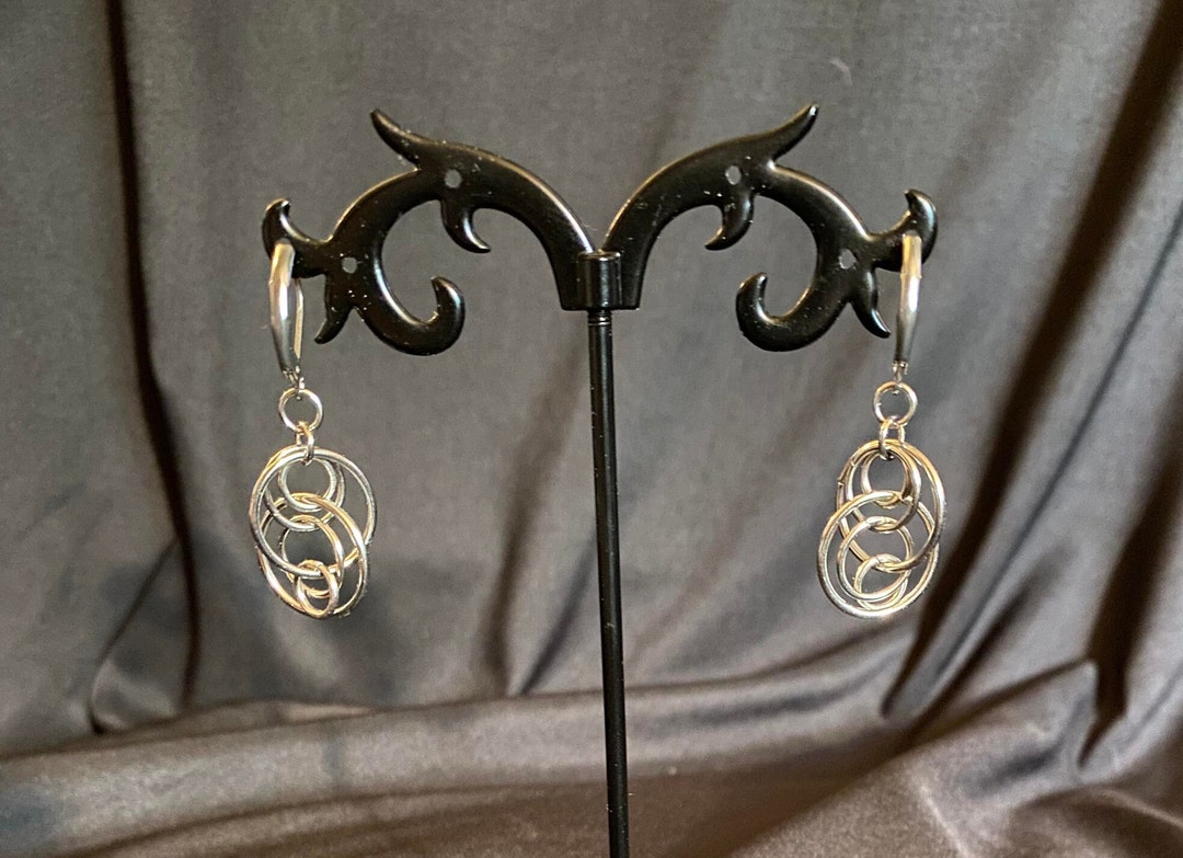 Stainless Steel Rings Inside of Rings, Chainmaille Earrings, Unique, Medieval, Gothic, Viking ...