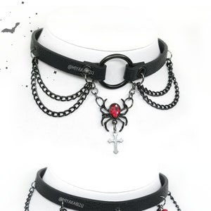 SPIDER Black Collar Choker With Chain and O-ring Alternative Witchy ...