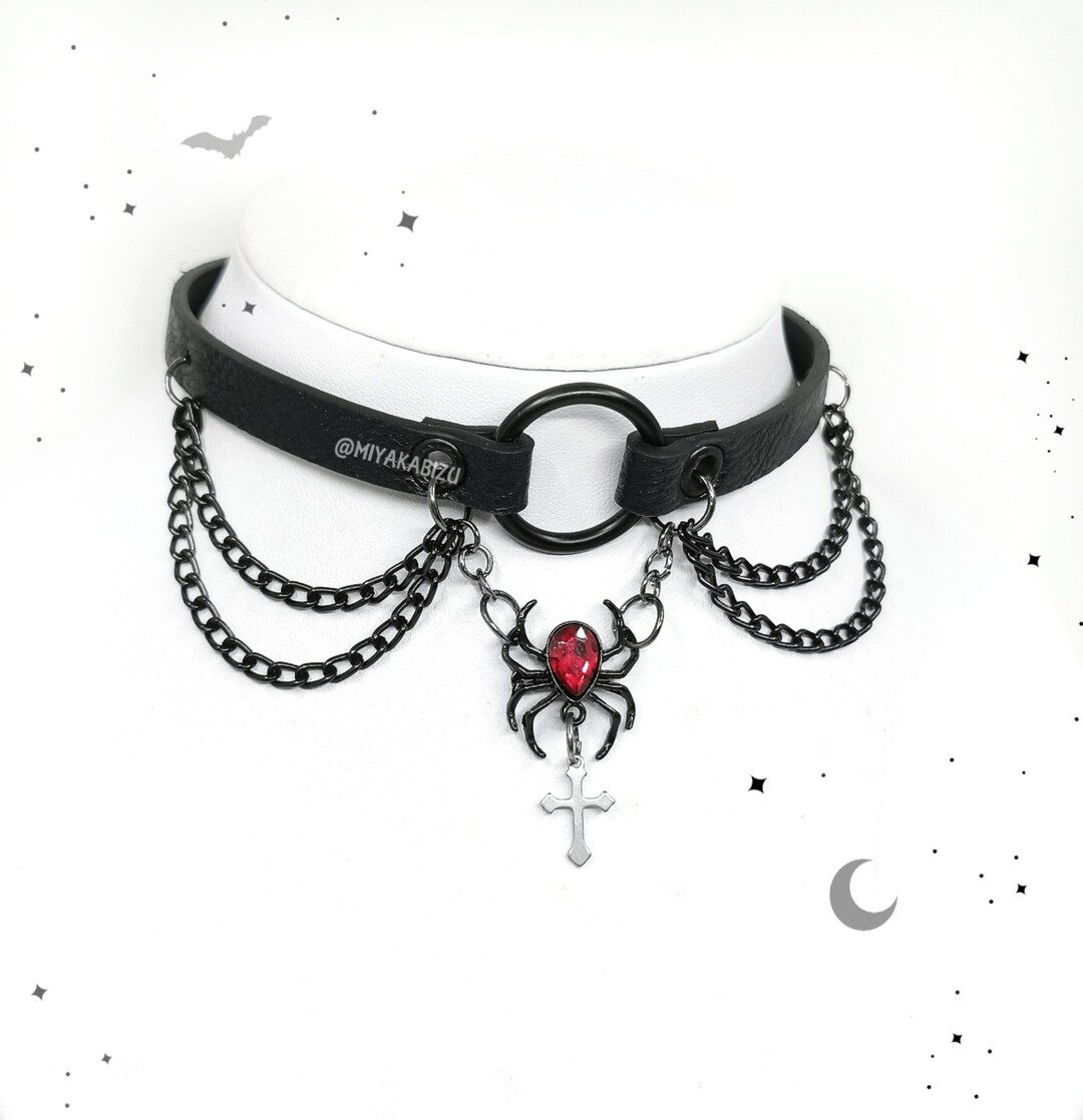 SPIDER Black Collar Choker With Chain and O-ring Alternative Witchy ...