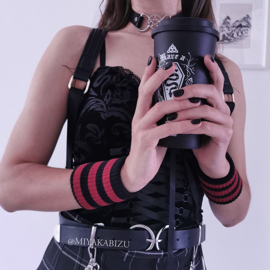 Gothic WRISTBAND Stripes Pentagram Skull, Emo Punk Rock Sweatband ...