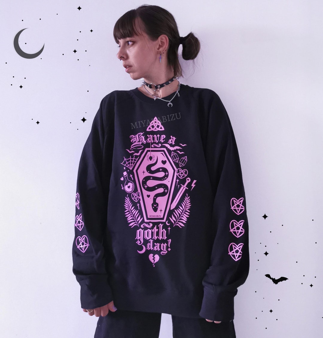 GOTHIC Black Pink Oversize Hoodie, Unisex Pastel Goth Sweatshirt, Snake ...