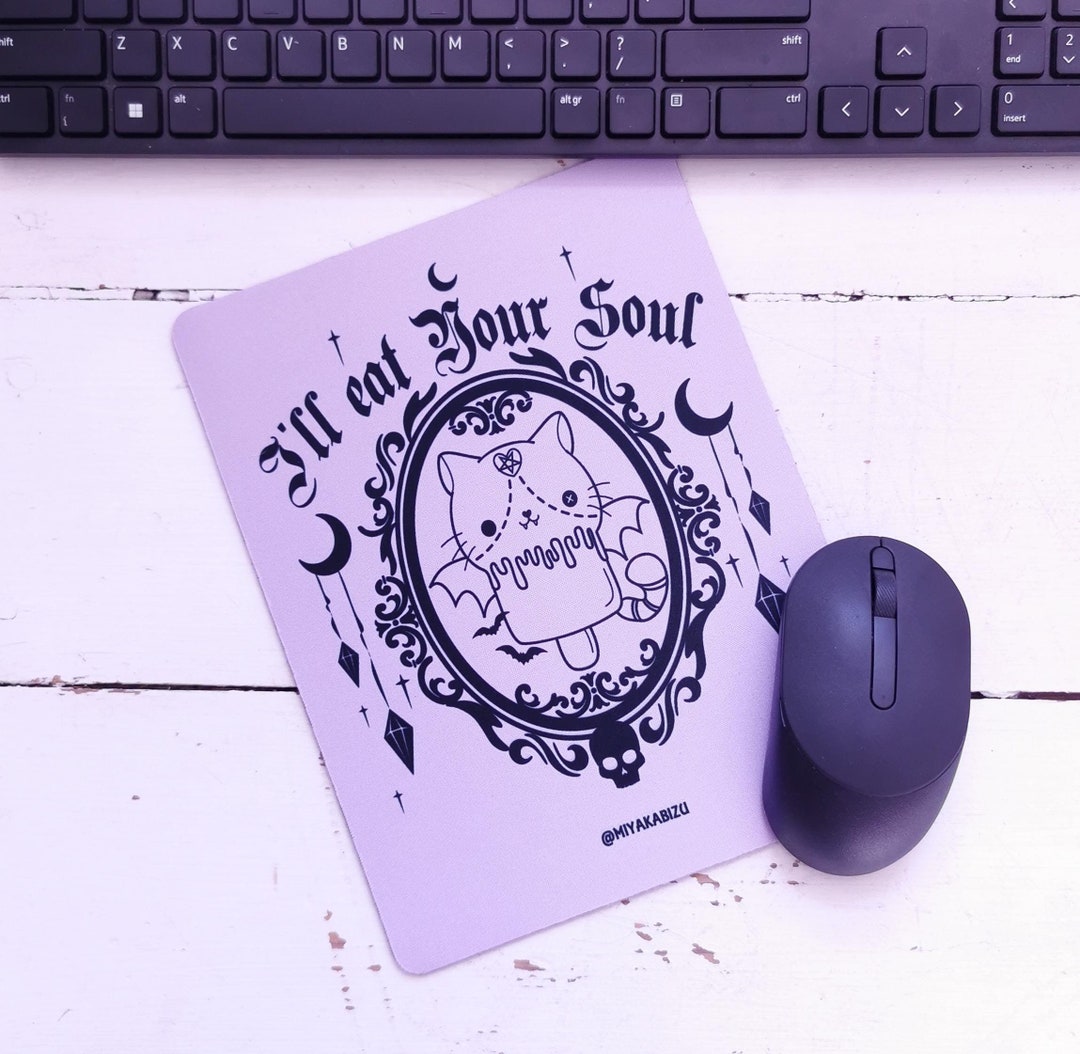 Purple Pastel Goth Mousepad, Gothic Desk Mat With Vampire Kitty ...