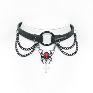 SPIDER Black Collar Choker With Chain and O-ring Alternative Witchy ...