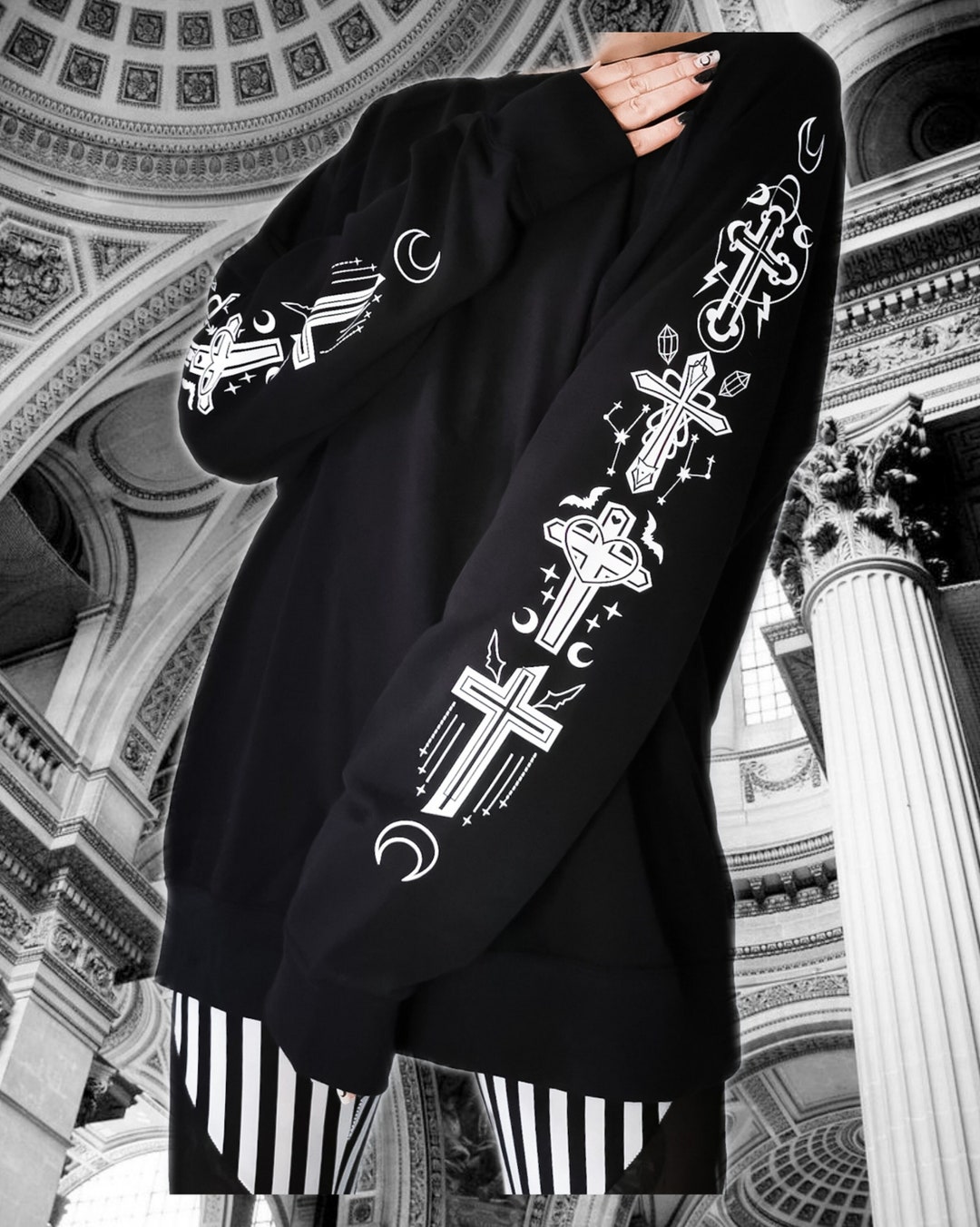 GOTHIC CROSSES Oversize Unisex Hoodie With High Qualty Print for Goth ...