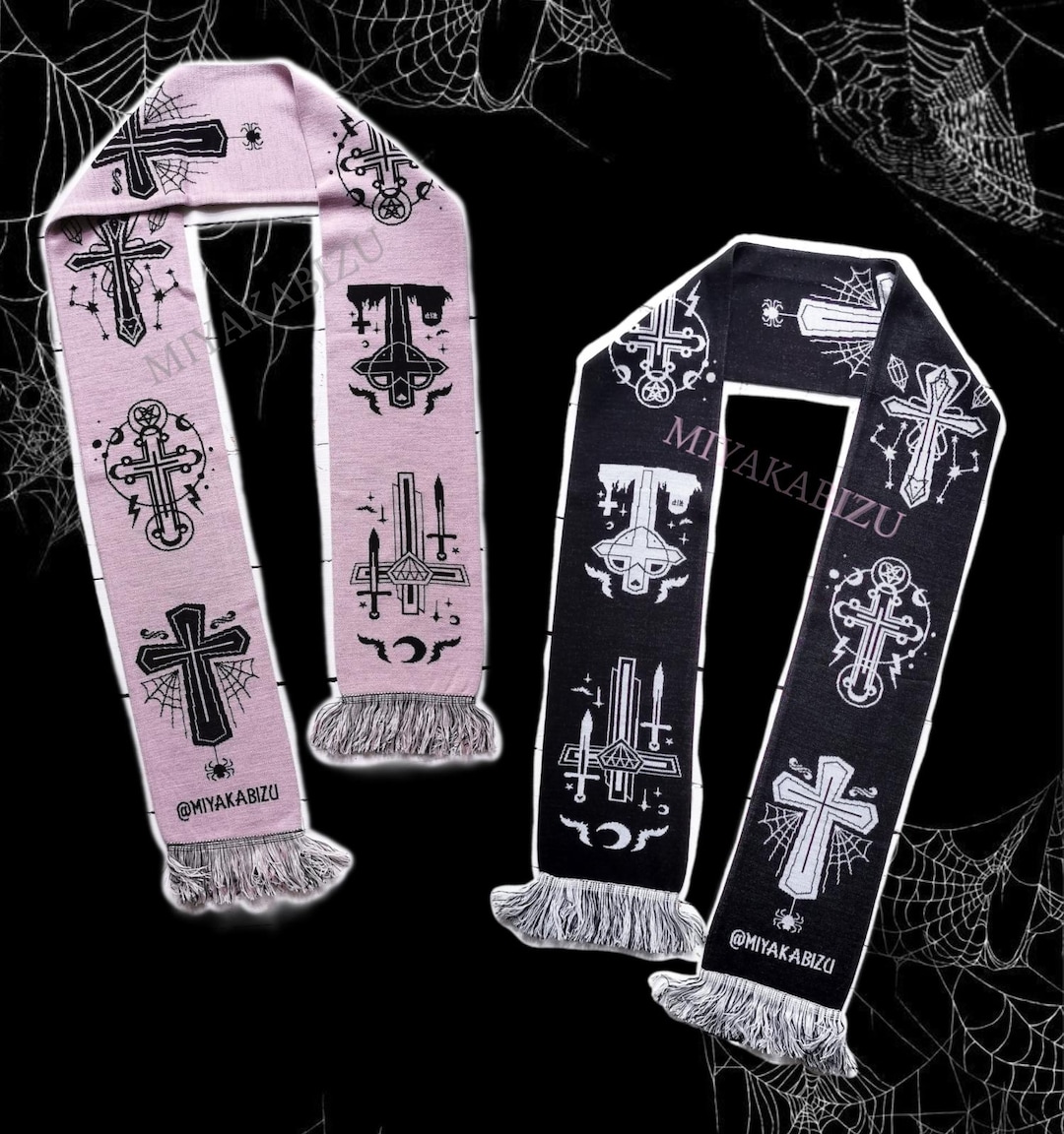 Gothic Long Scarf, Pastel Goth Cross Shawl, Creepy Cute Kawaii ...
