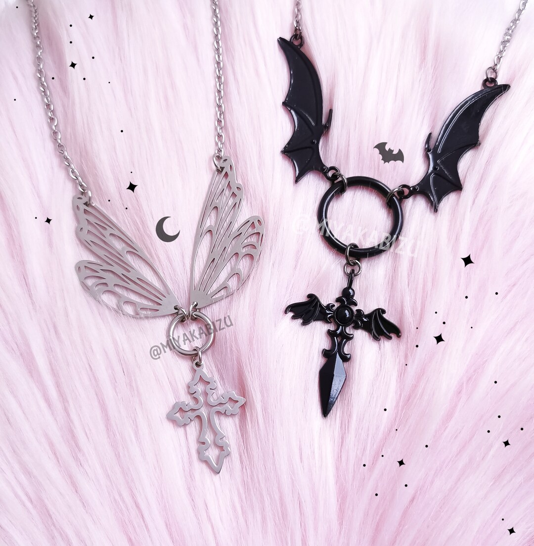 Pastel Goth Wings Necklace, Fairycore Butterfly Bat Jewelry, Gothic ...