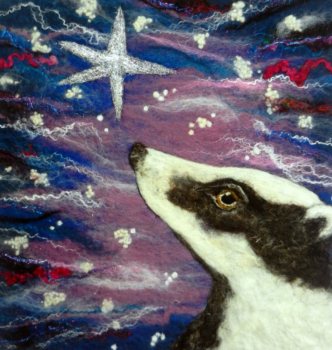 Bright Star Original Felt Art Picture/wallhanging, Badger, Star, Snow ...