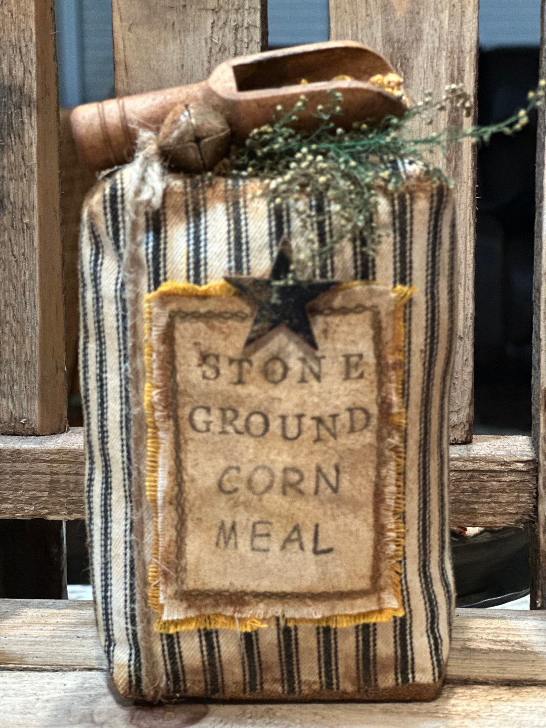 Primitive Stone Ground Corn Meal Sack Bowl Filler / Tiered Tray Decor ...
