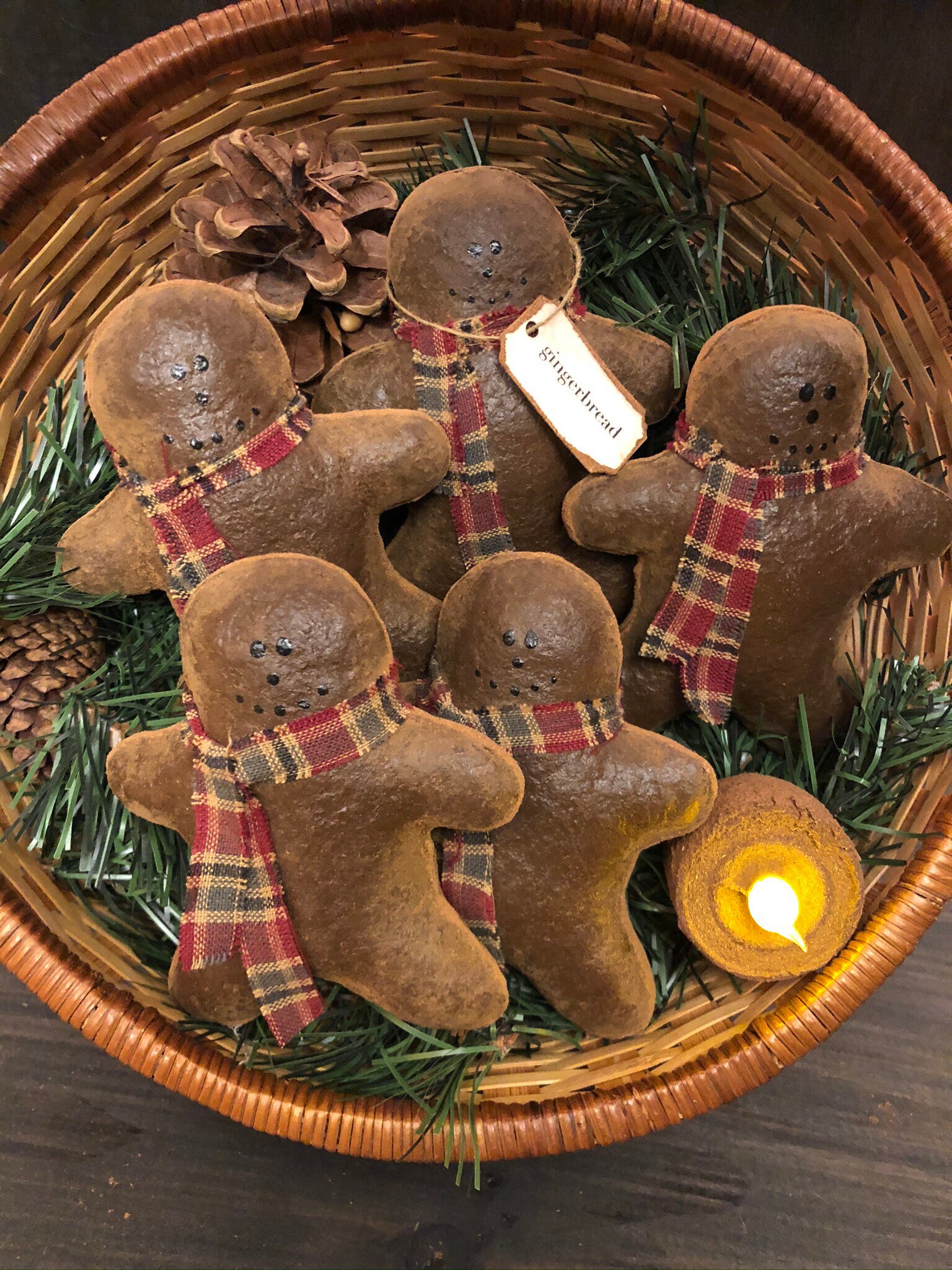 Grubby Primitive Gingerbread Man With Christmas Homespun Bowl - Etsy