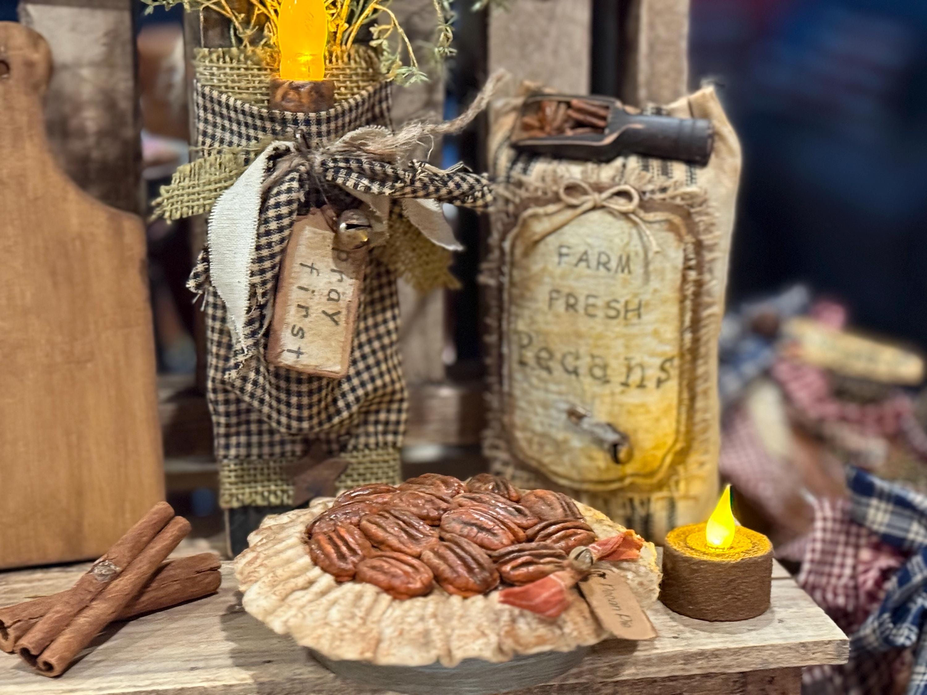 Primitive Faux Fresh Pecan Sack and Faux Mini Pecan Pie Set - Etsy