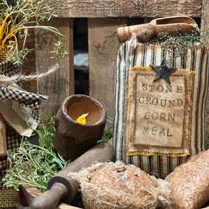 Primitive Stone Ground Corn Meal Sack Bowl Filler / Tiered Tray Decor ...