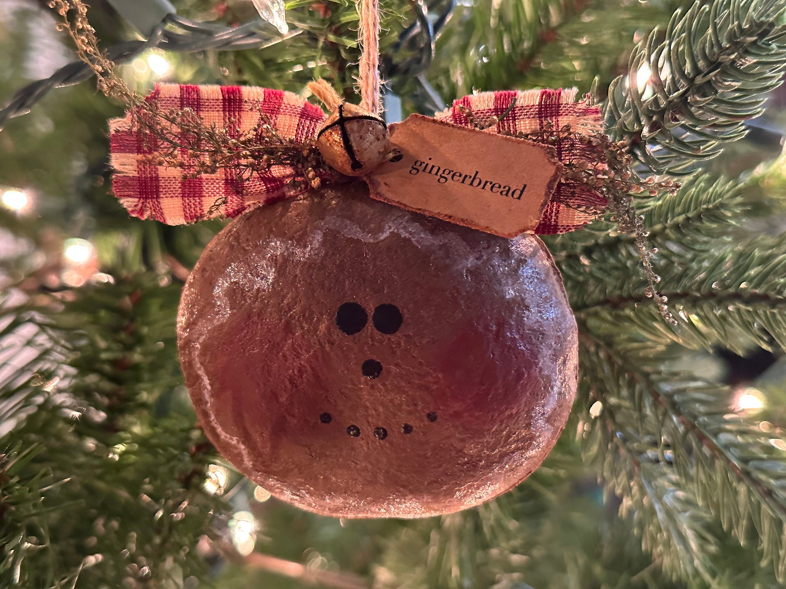 Grubby Primitive Gingerbread Girl Face Ornament With Burgundy and Cream ...