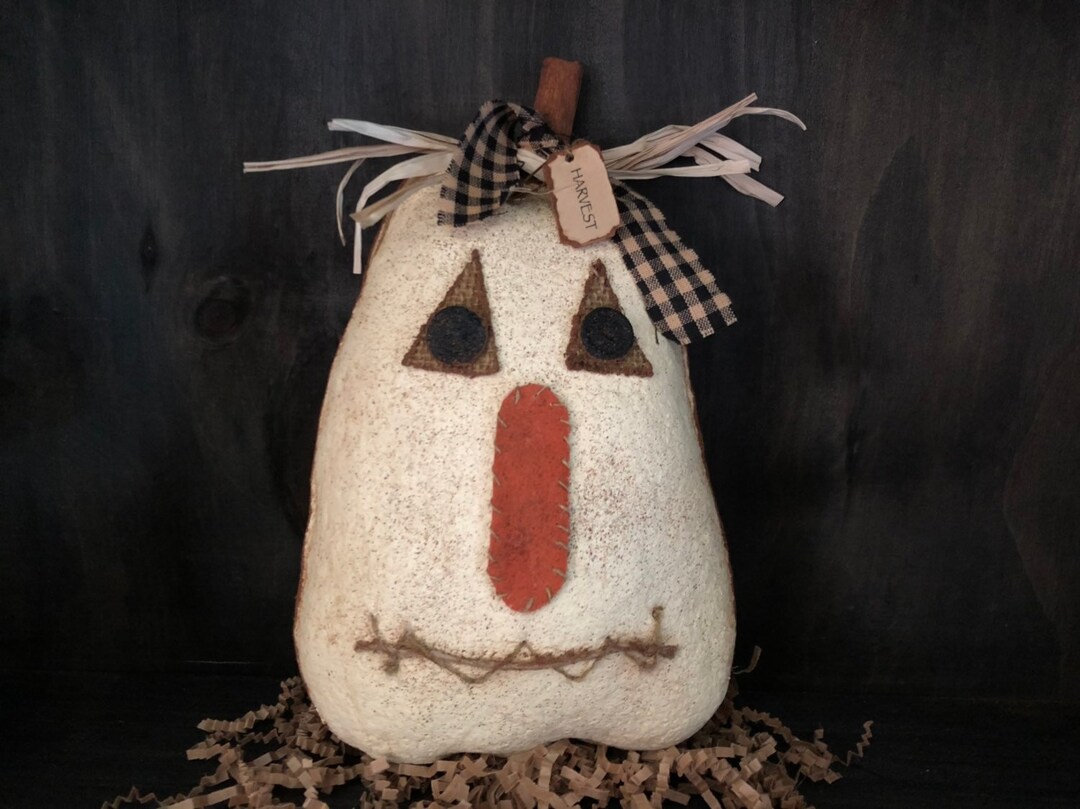 Primitive Buffalo Check Antique White Harvest Jack-o-lantern Large Bowl ...