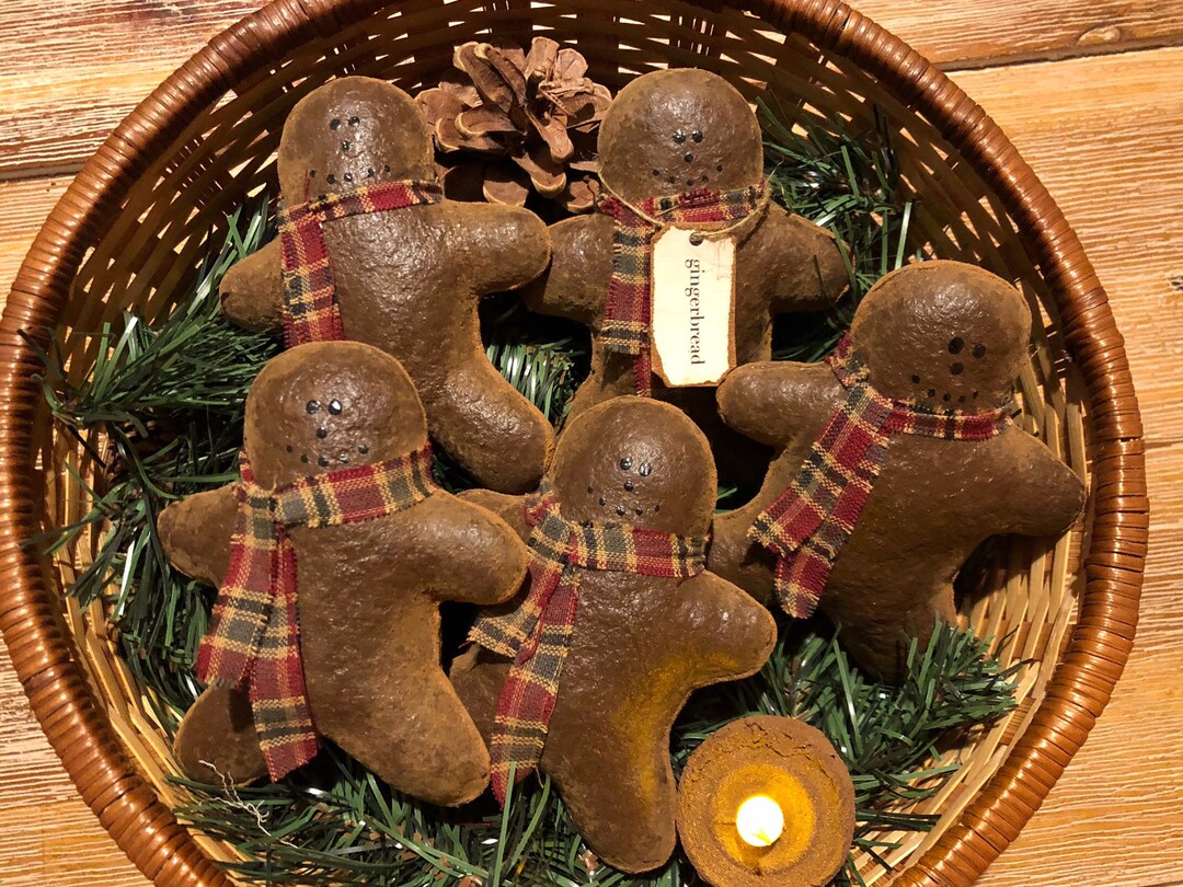 Grubby Primitive Gingerbread Man With Christmas Homespun Bowl Fillers ...