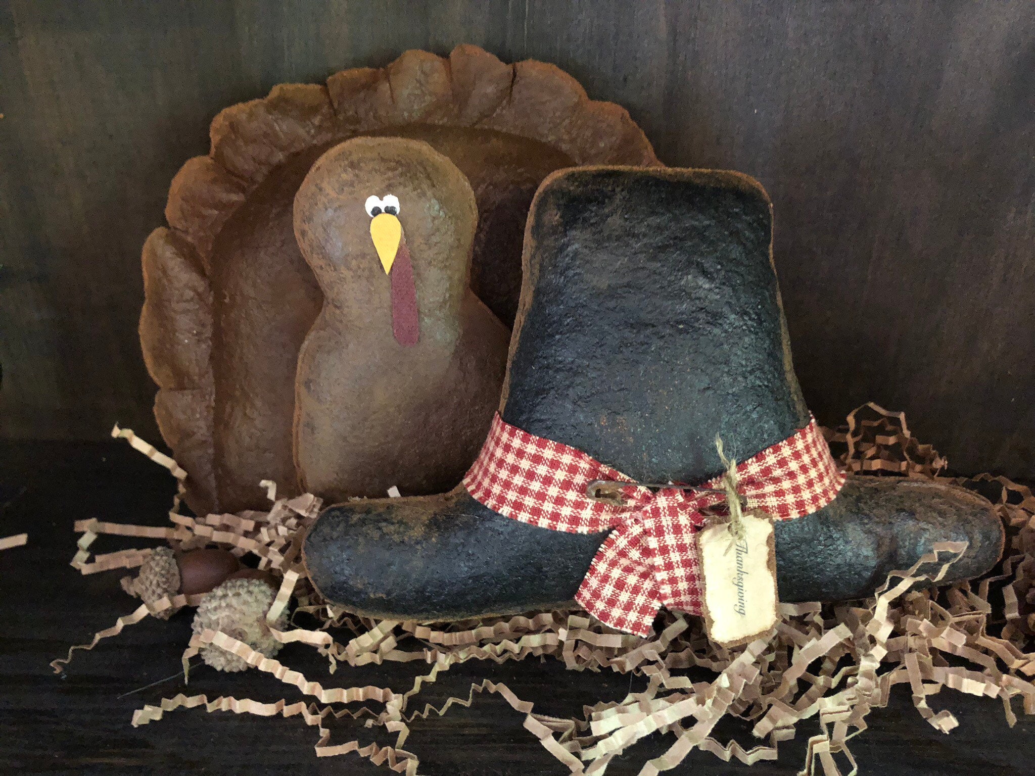 Thanksgiving Turkey and Pilgrim hat large bowl filler / tuck | Etsy