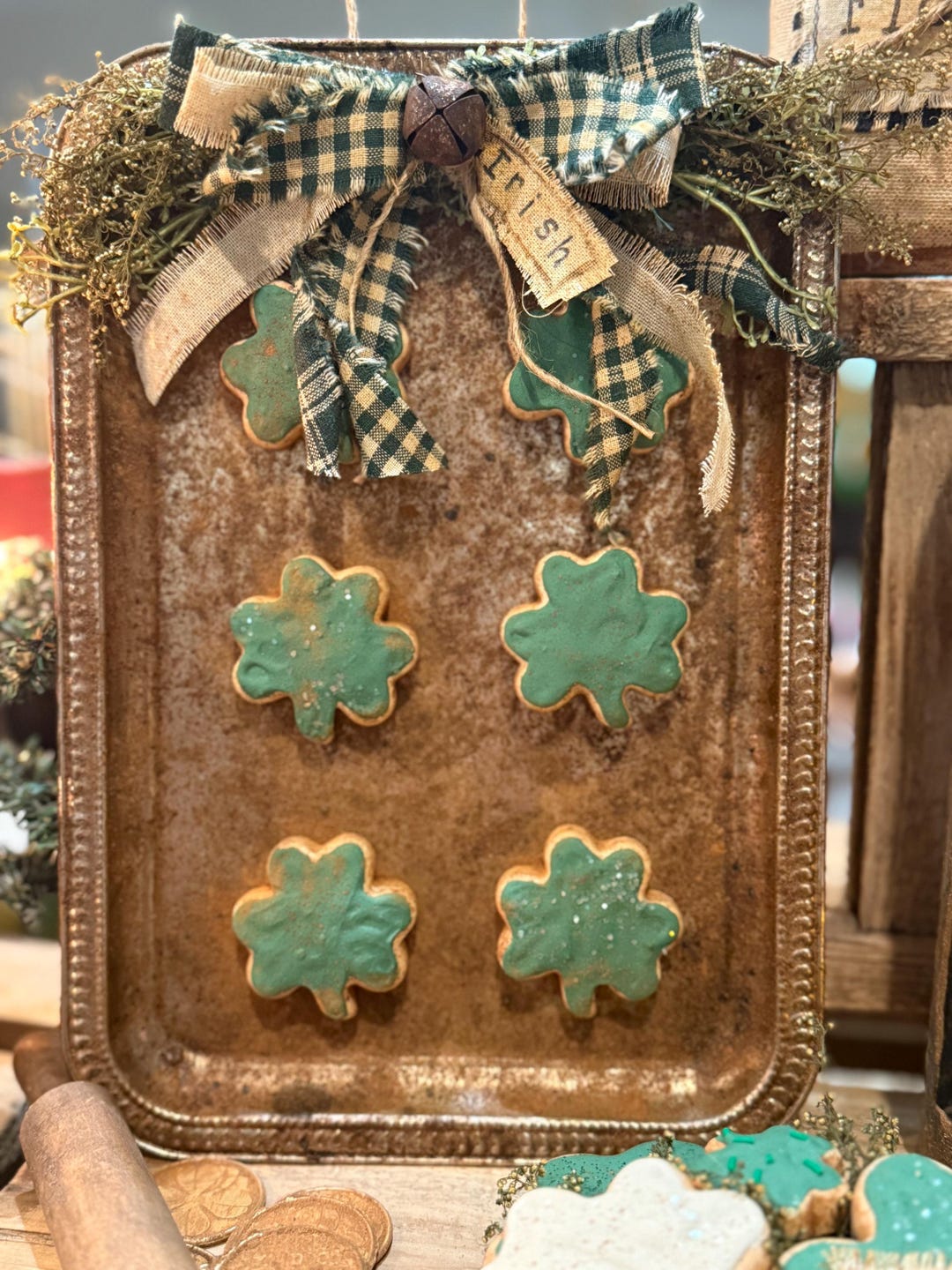 Primitive Faux Shamrock Sugar Cookies and Cookie Sheet Wall Hanging or ...