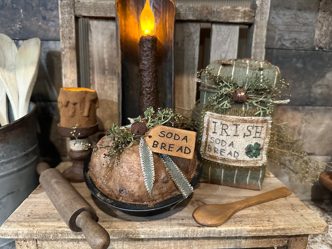 Primitive Faux Irish Soda Bread and Irish Soda Bread Mix Sack Set Bowl ...