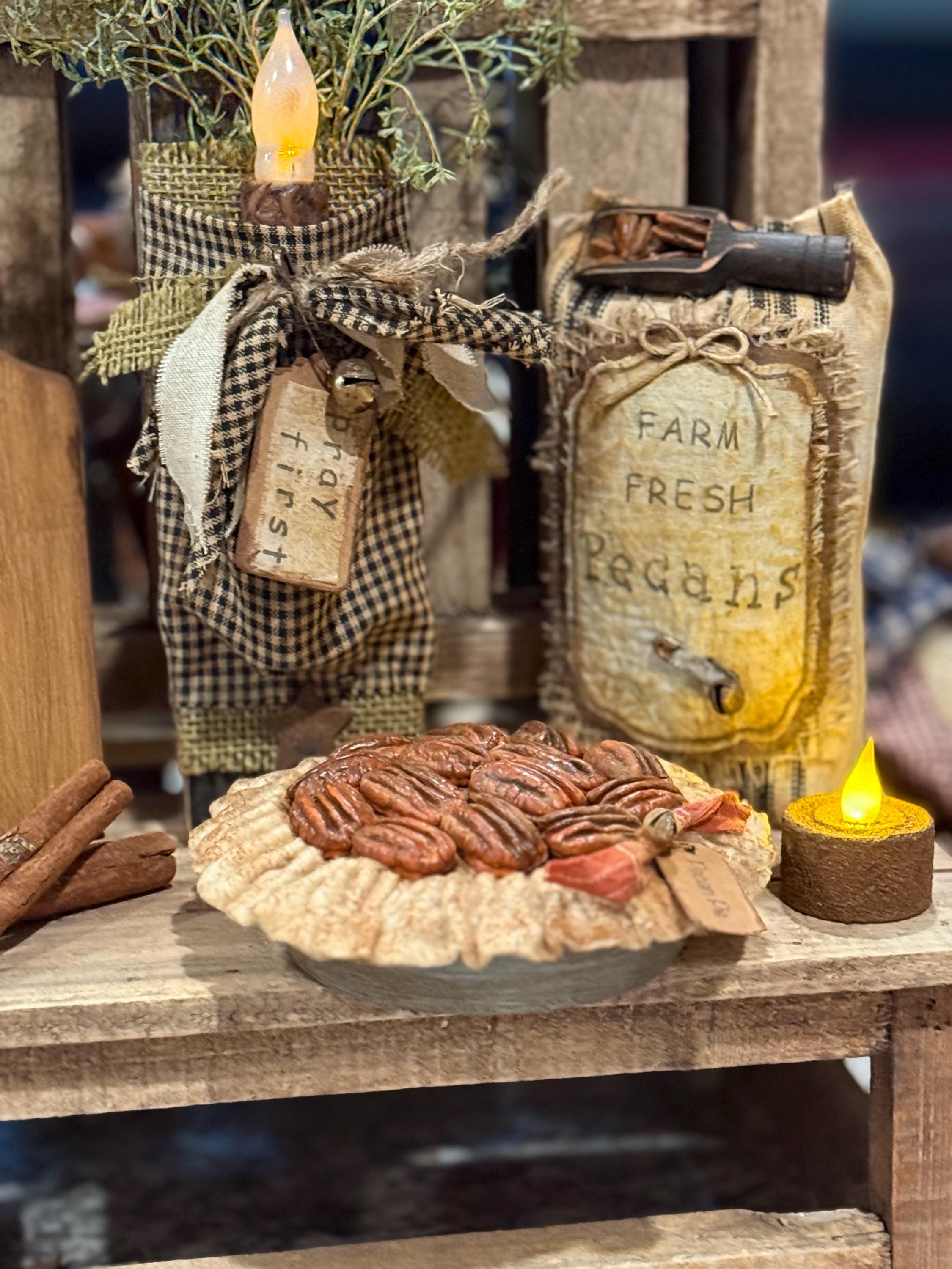 Primitive Faux Fresh Pecan Sack and Faux Mini Pecan Pie Set - Etsy