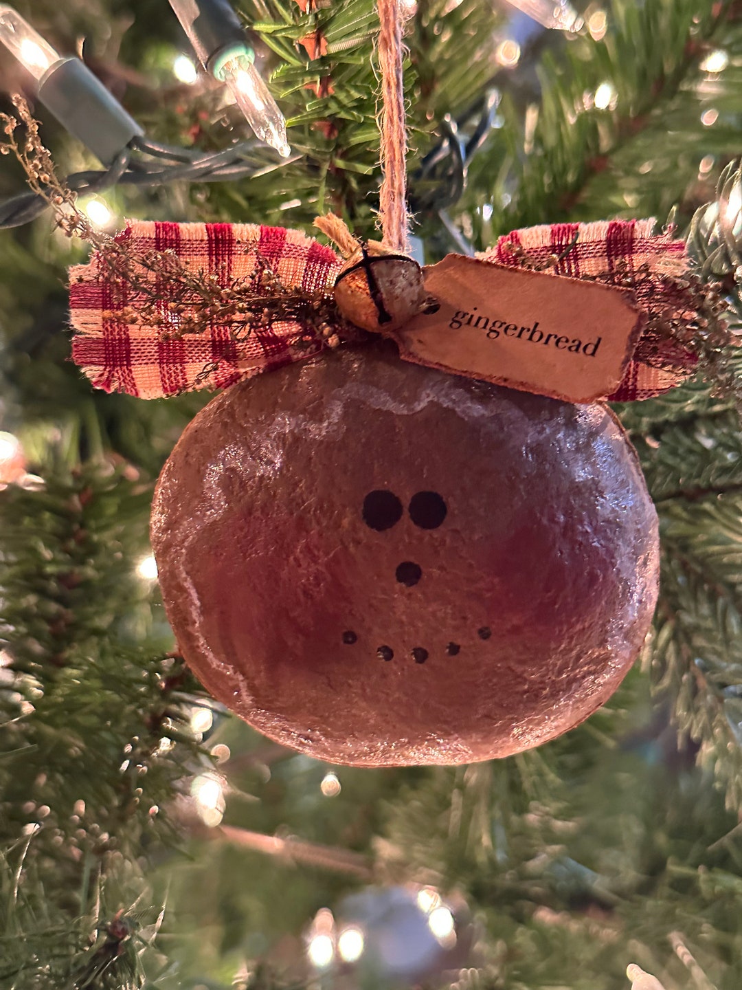 Grubby Primitive Gingerbread Girl Face Ornament With Burgundy and Cream ...