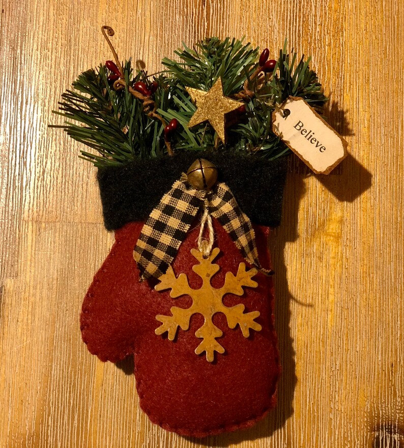 Primitive Winter Mitten Christmas Tree Ornament or Bowl Filler - Etsy