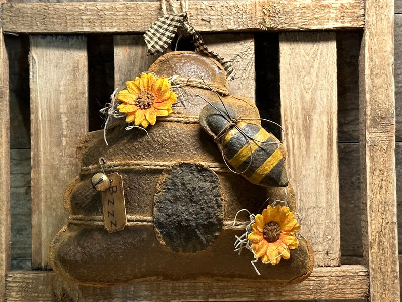 Primitive Bee Skep With Bee and Sunflowers Large Bowl Filler / - Etsy