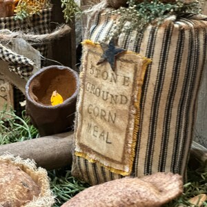 Primitive Stone Ground Corn Meal Sack Bowl Filler / Tiered Tray Decor ...