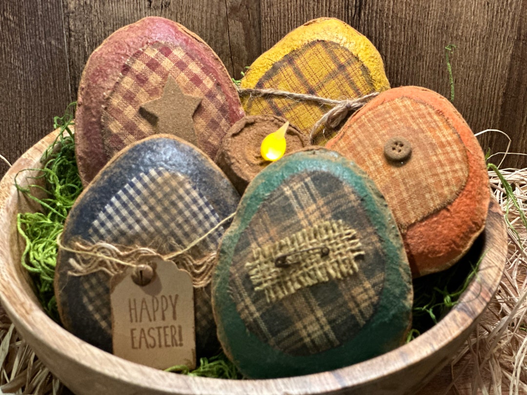 Very Primitive Grubby Easter Eggs With Homespun Large Bowl Fillers ...