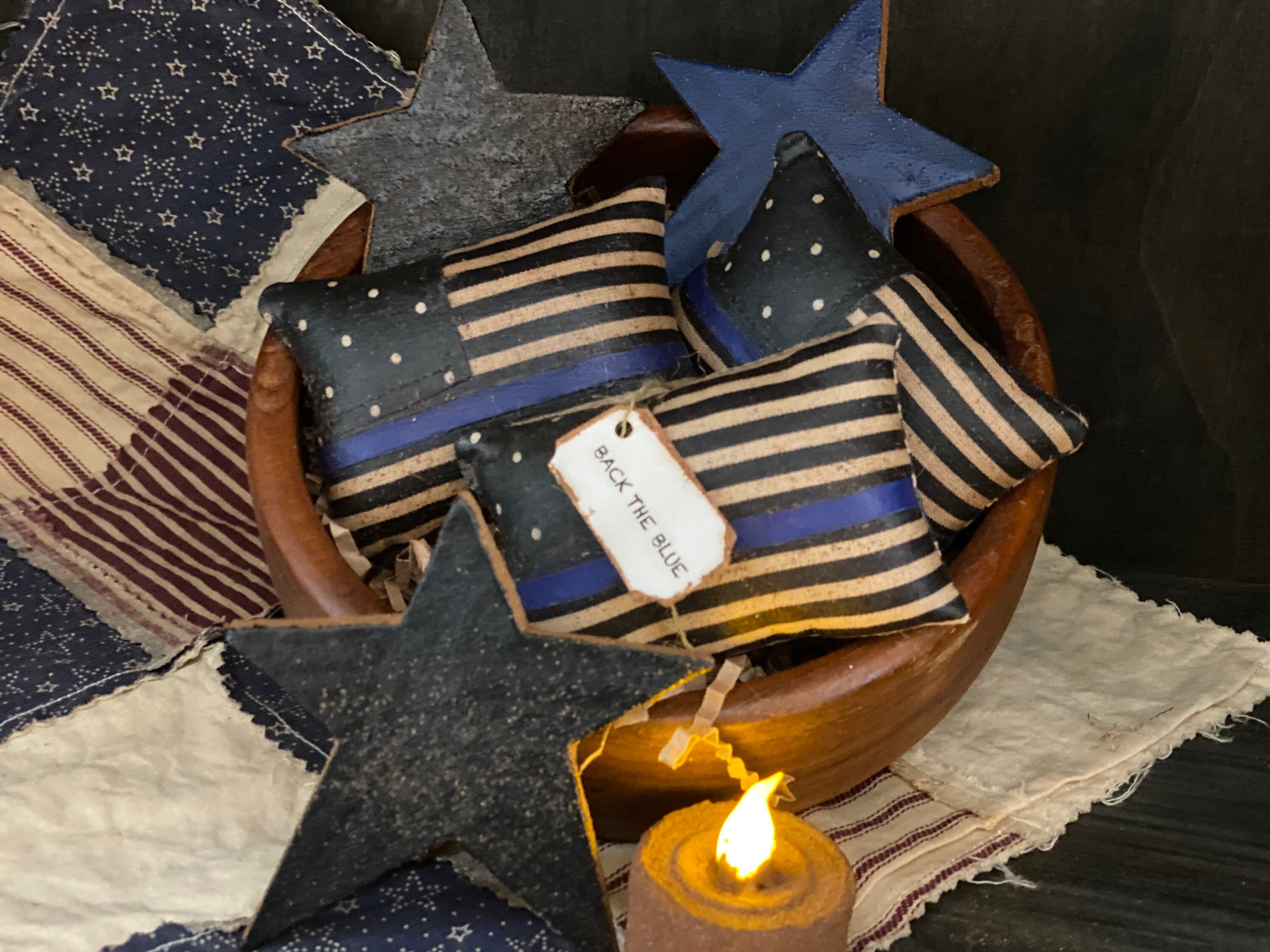 Primitive Thin Blue Line Flags and Stars Bowl Fillers | Etsy