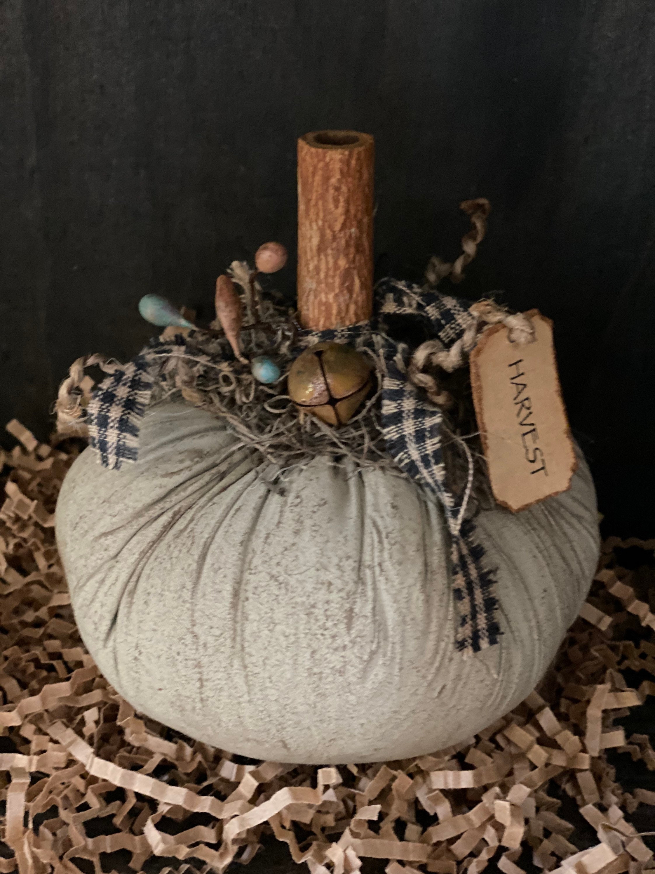 Primitive Tan Pumpkin with Farmhouse Teal Berries Ornie / Bowl | Etsy