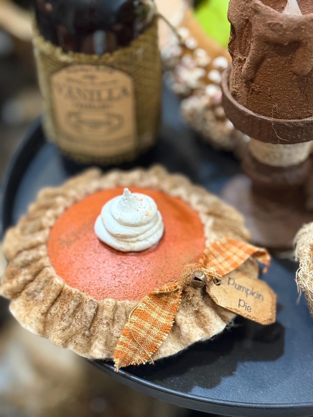 Primitive Faux Tiny Pumpkin Pie With Whipped Cream for Tiered Trays/ 4 ...