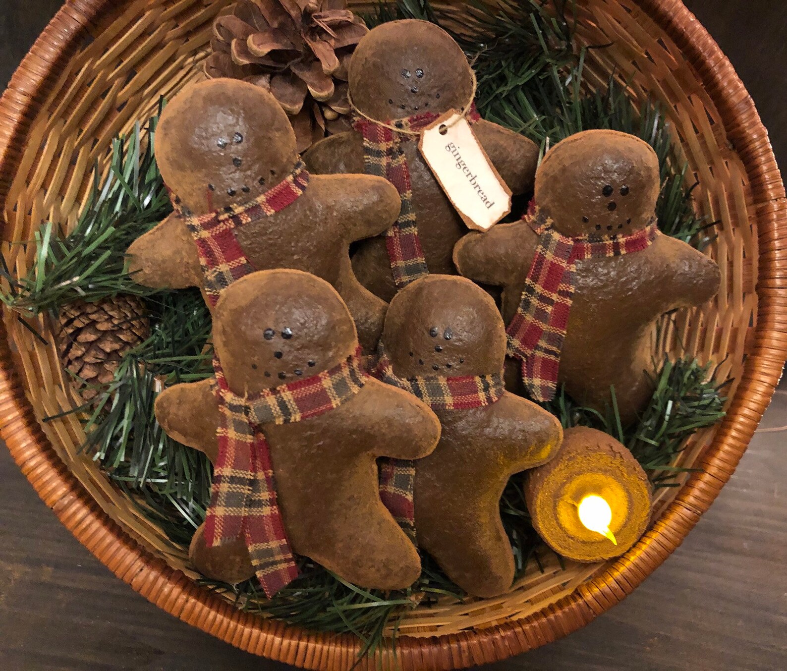 Grubby Primitive Gingerbread Man With Christmas Homespun Bowl - Etsy