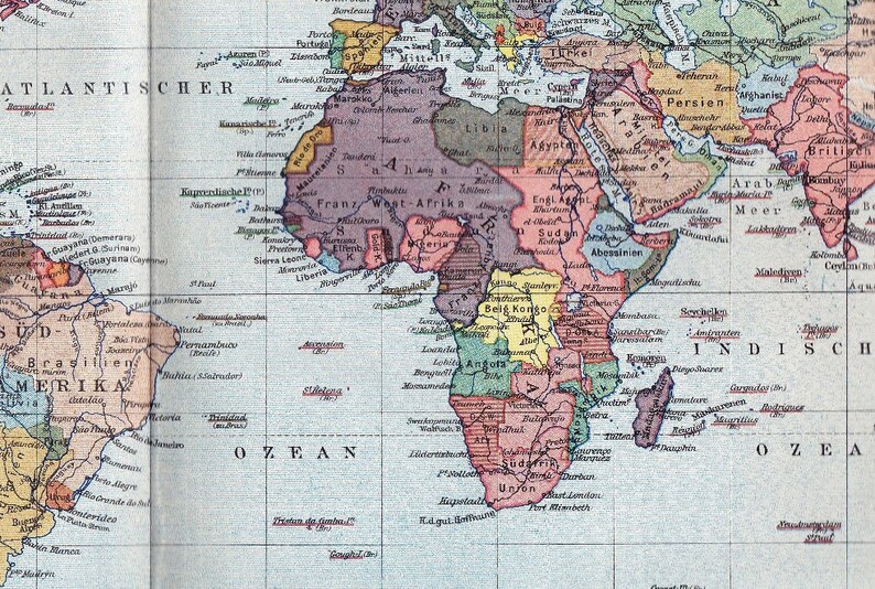1927 WORLD CHART - Mercator Projection of the Earth, Political Map of ...