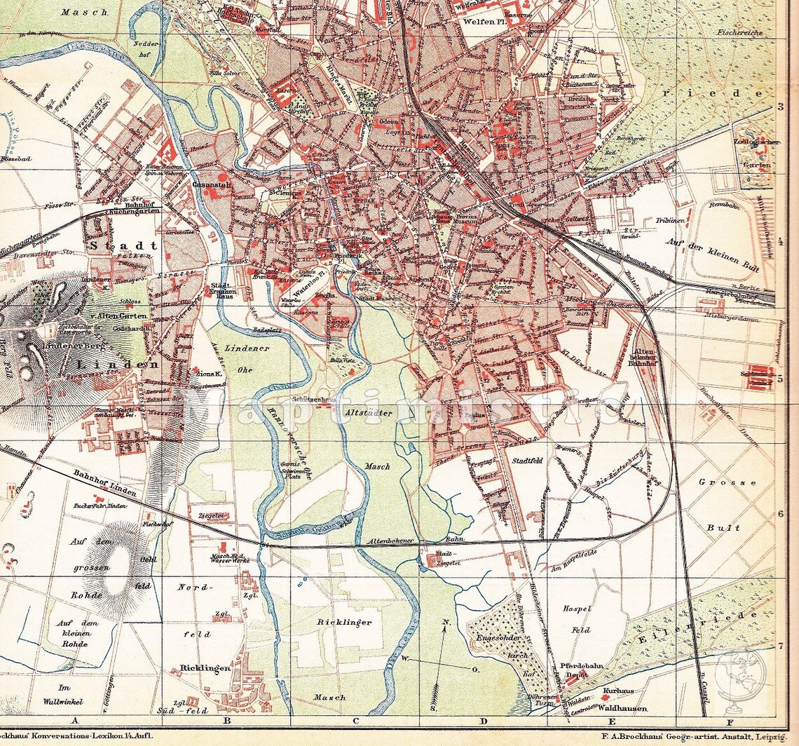 1893 City Map of Hanover or Hannover Lower Saxony Prussia at | Etsy