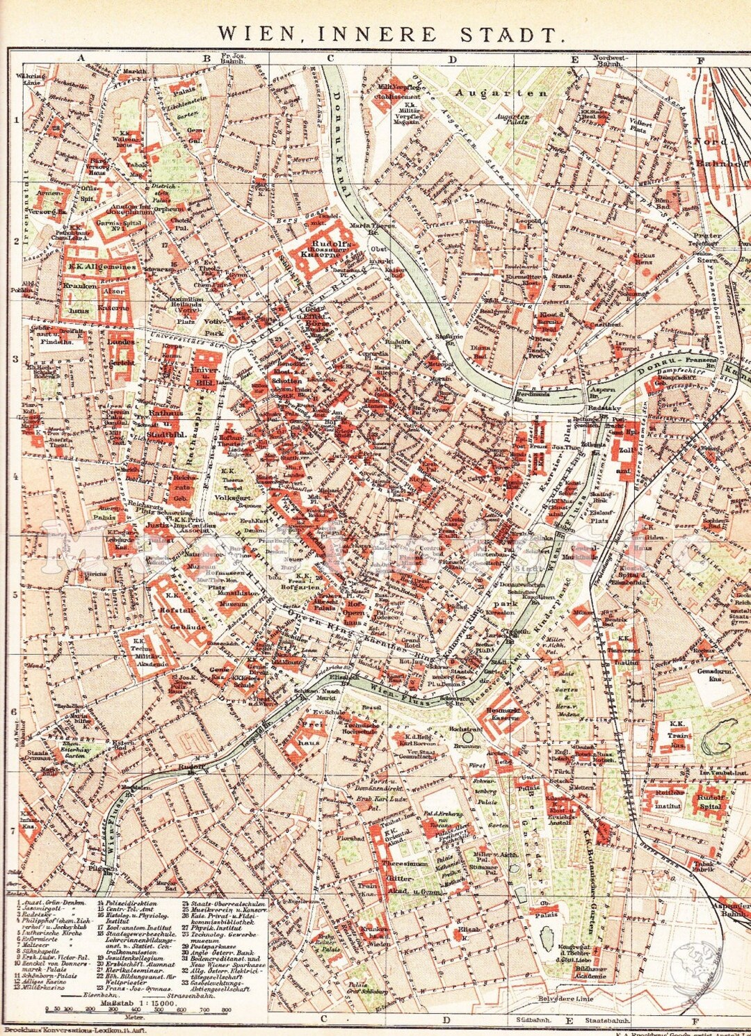 1898 City Map of Downtown VIENNA, Capital of the AUSTRIAN EMPIRE at the ...