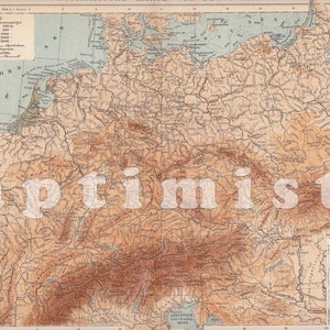 1898 Geographical Map of Germany and the Alps at the End of the 19th ...