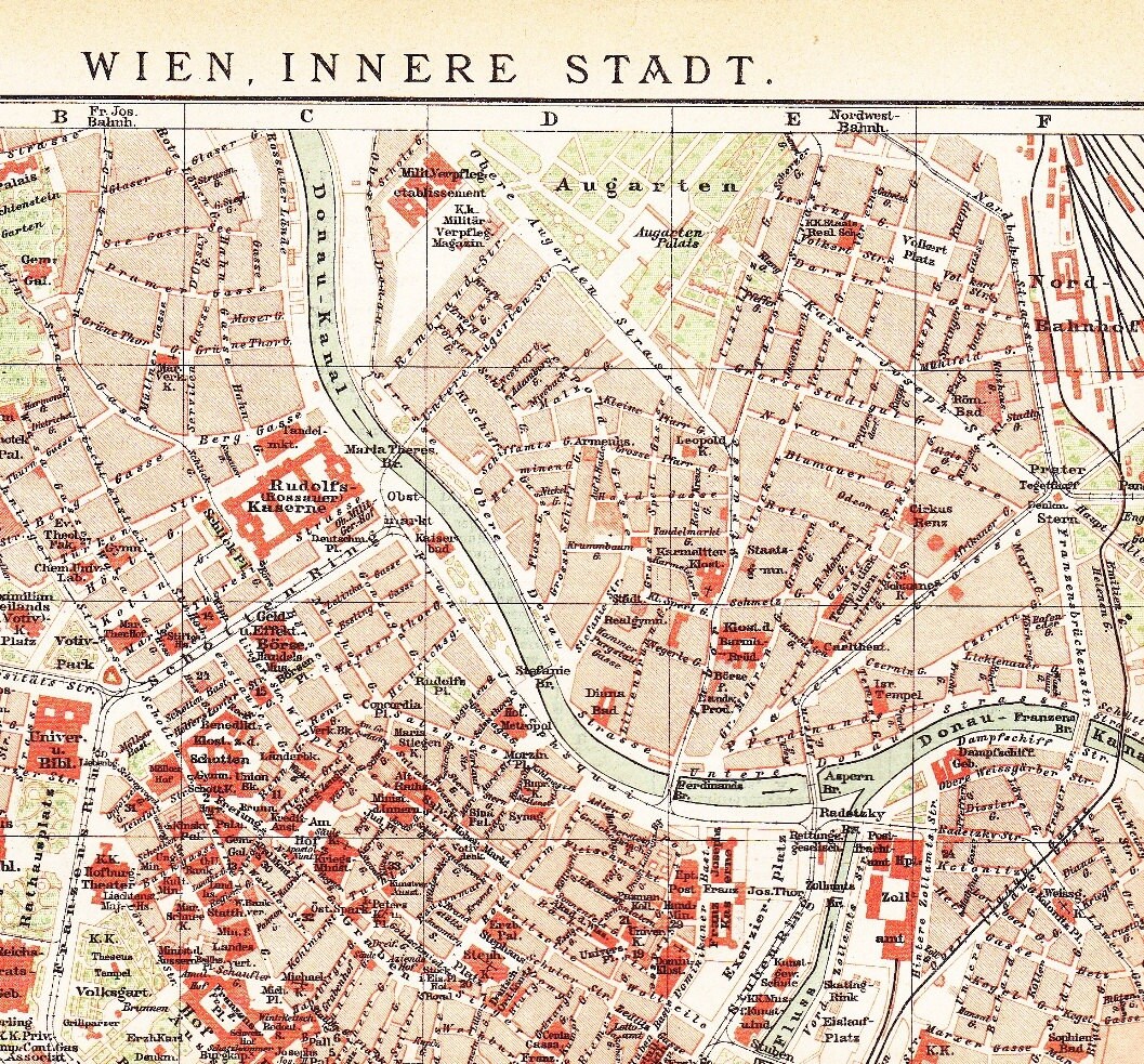 1898 City Map of Downtown Vienna, Capital of the Austrian Empire at the ...